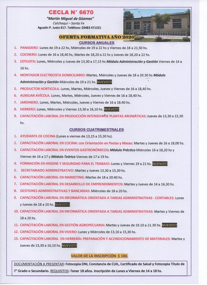 El CECLA Nº 6670 reinicia las inscripciones a sus cursos 2020 – Revista ...